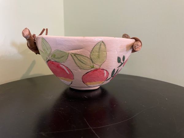 Art- Hand-built bowl with vintage inspire art and wooden handles – Ebmy ...